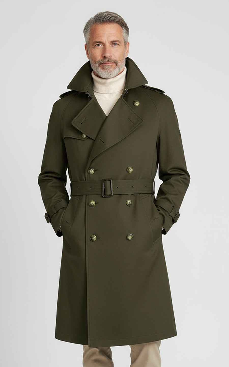 Custom Trench Coat Made Men's Premium Dark Green Double-Breasted – WIAI